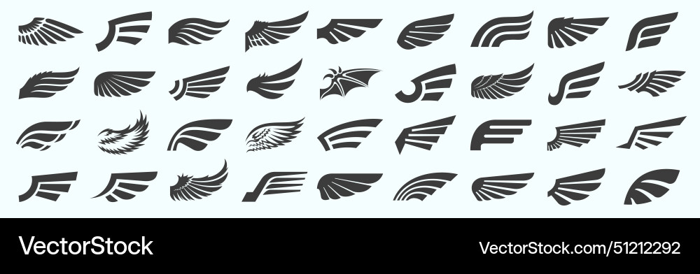 Wing signs heraldry design elements set Royalty Free Vector