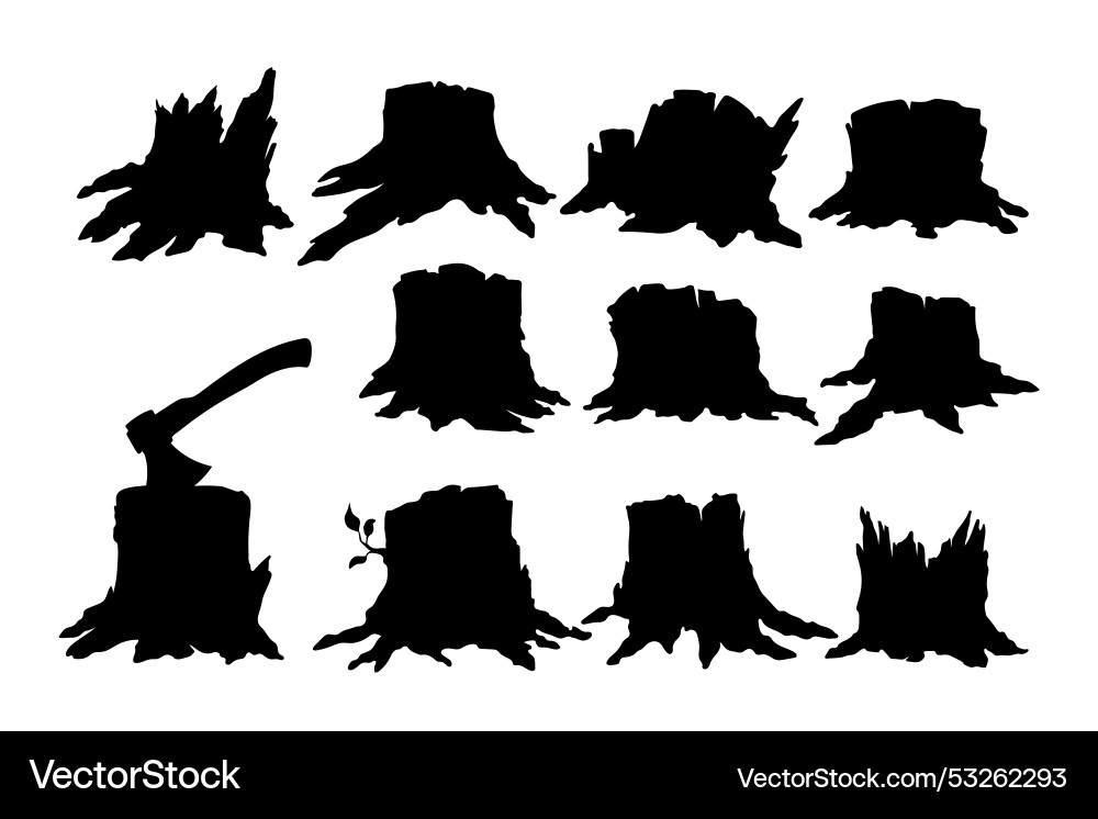 Black tree stump silhouettes isolated stub Vector Image
