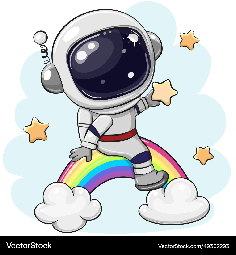Cartoon astronaut is sitting on the rainbow Vector Image