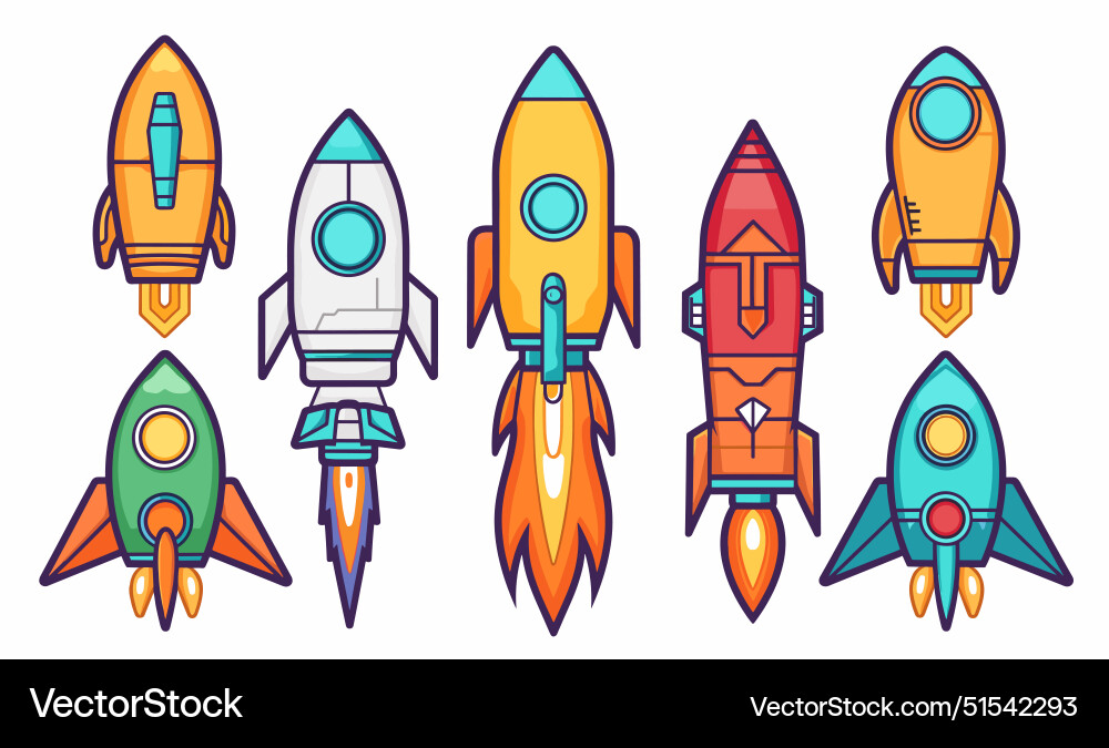 Colorful rockets isolated Royalty Free Vector Image
