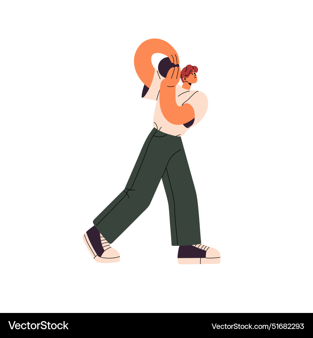 Employee carries geometric shape alone office Vector Image