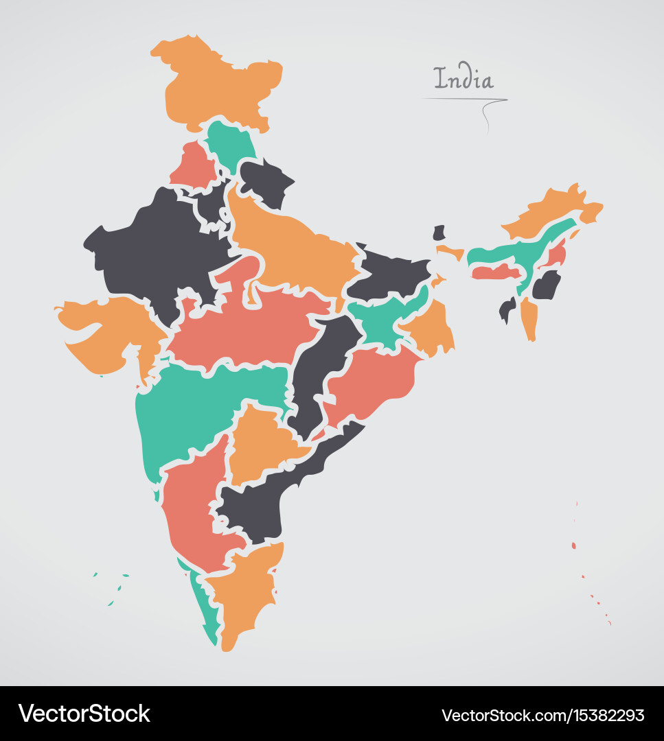 Indian map with regions and modern round shapes Vector Image