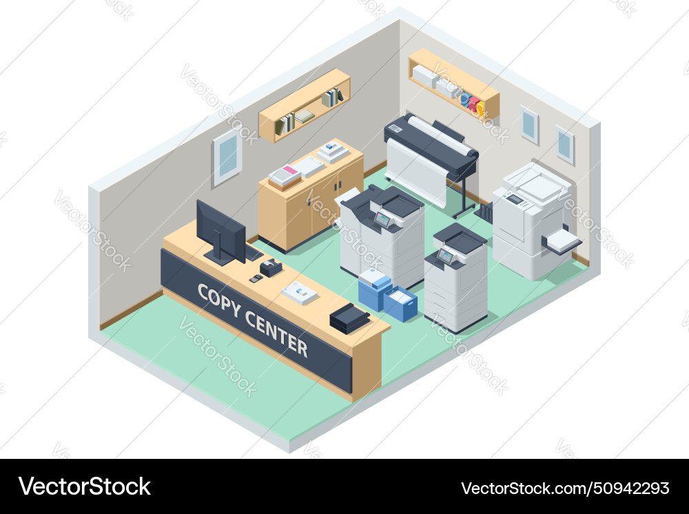 Isometric printing services printing house Vector Image