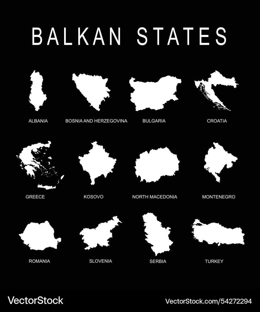 Balkan territory states map silhouette Royalty Free Vector