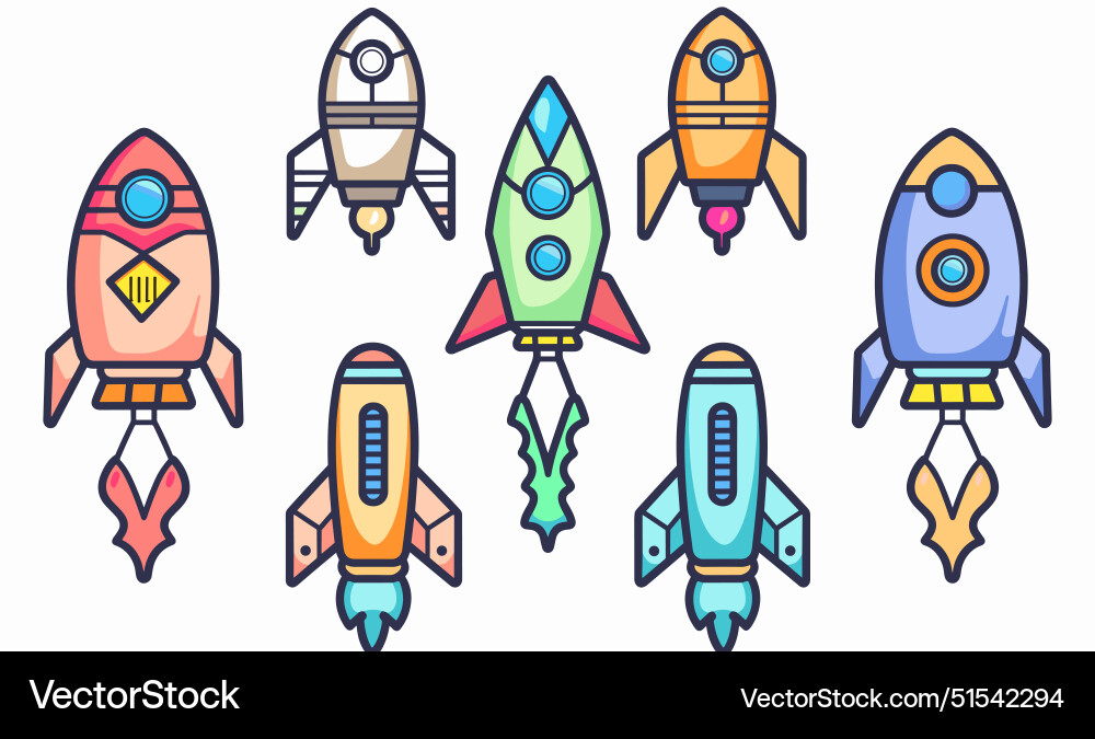 Colorful cartoon rockets Royalty Free Vector Image