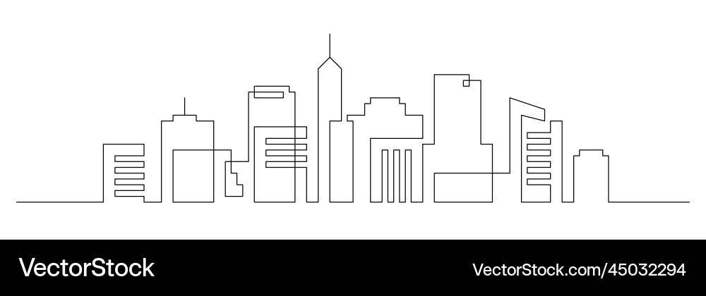 Continuous line city building one single outline Vector Image