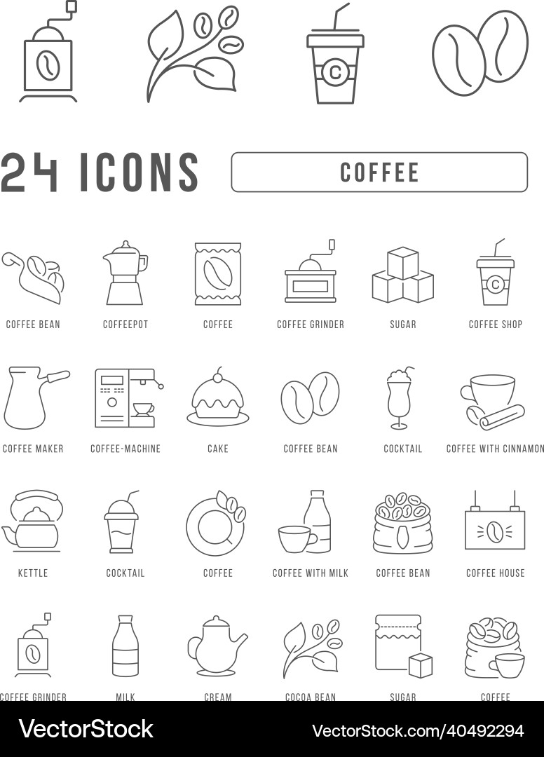 Set von linearen Icons Kaffee Lizenzfreies Vektorbild