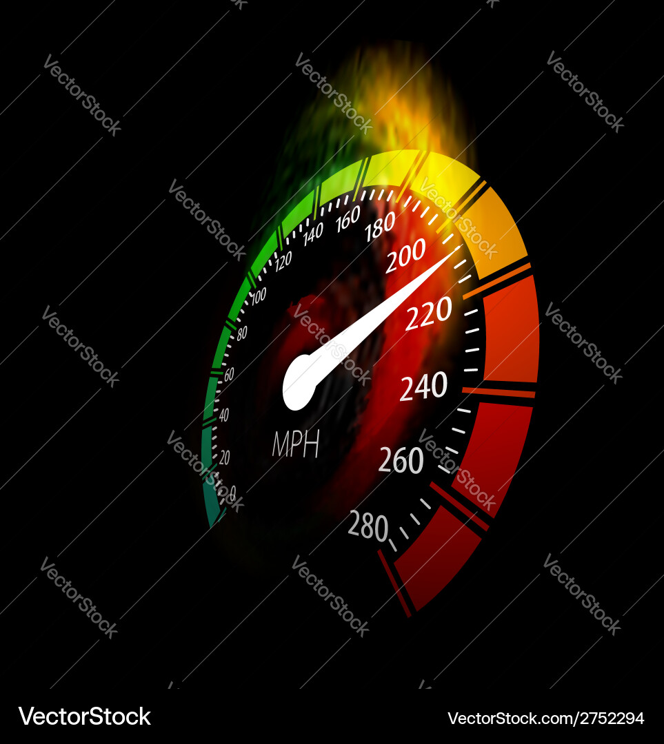 Speedometer with speed fire path Royalty Free Vector Image