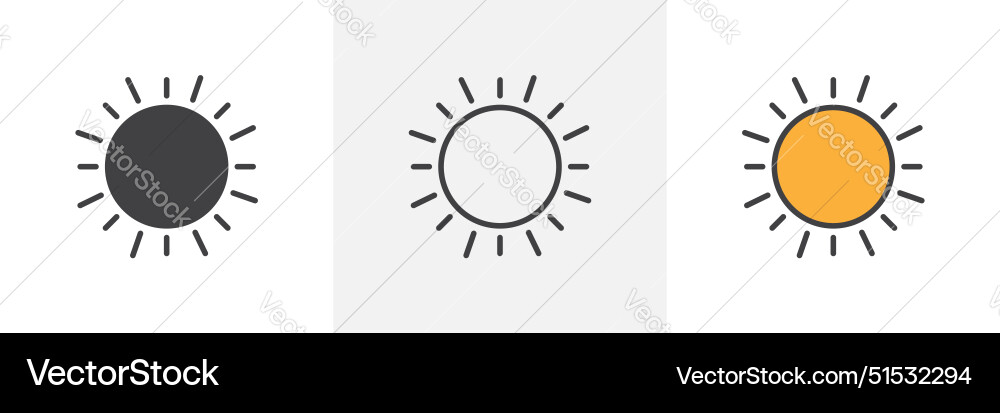 Sun icon set summer sun light symbol sunshine Vector Image