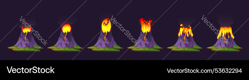 Volcano eruption animation set Royalty Free Vector Image