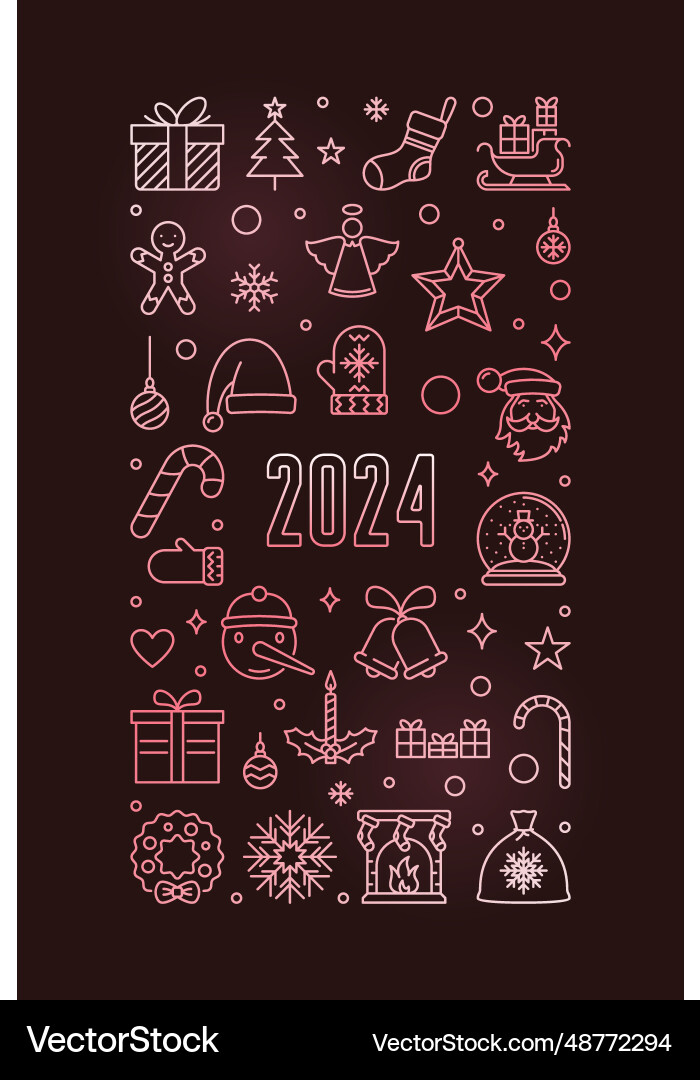 Xmas and new year 2024 outline vertical colored Vector Image
