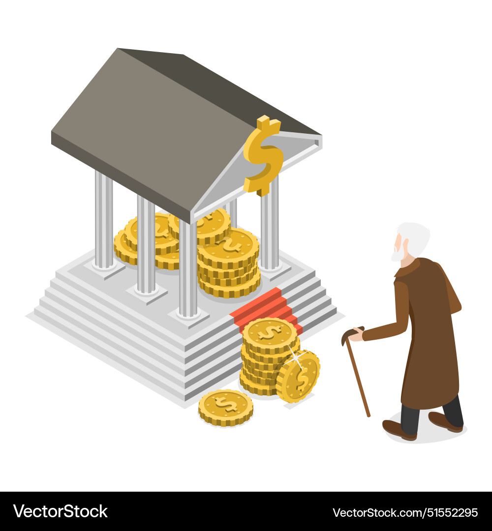 3d isometric flat of retirement fund Royalty Free Vector