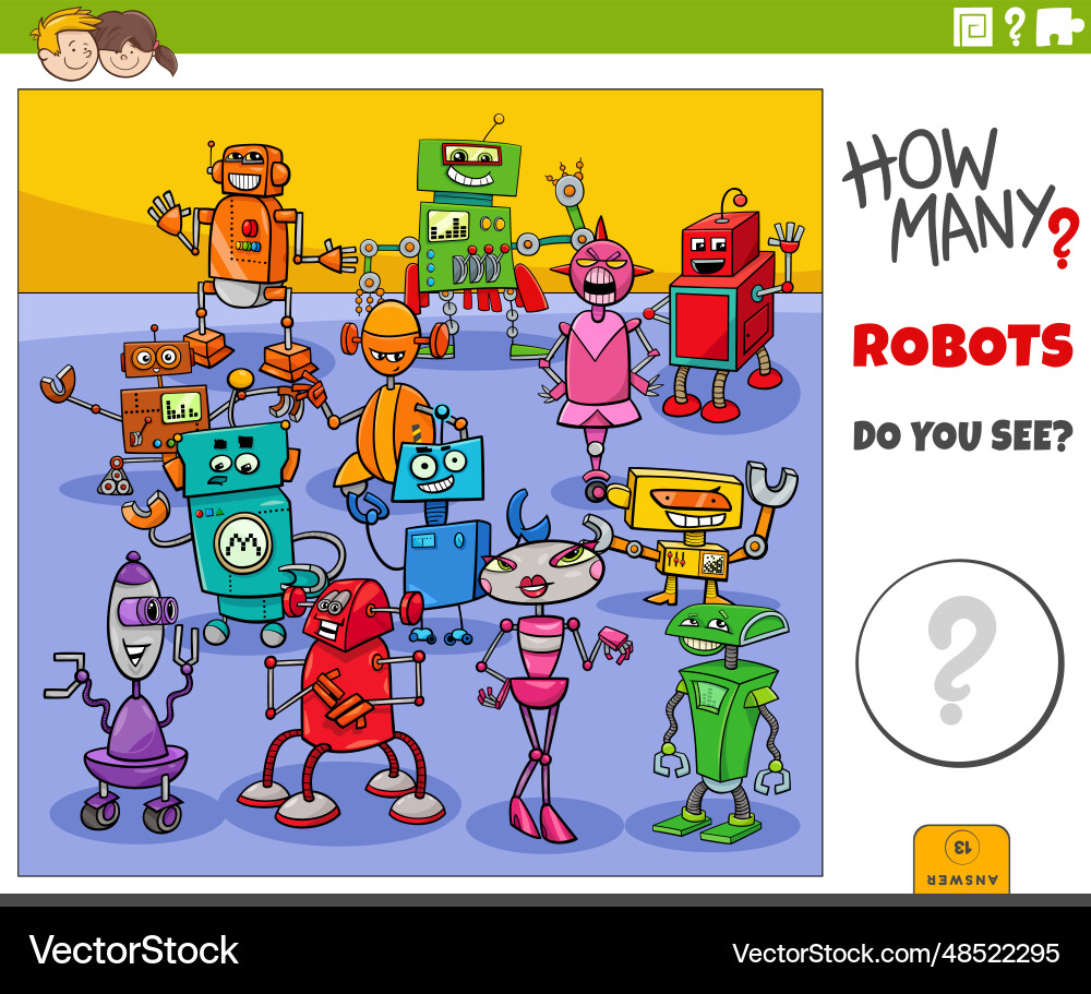 Counting cartoon robots characters educational Vector Image