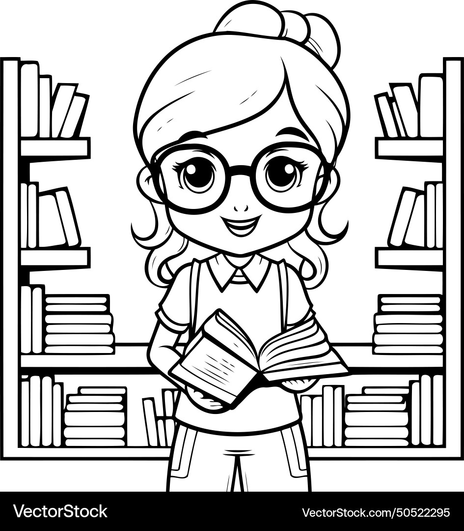Cute little student girl reading book Royalty Free Vector