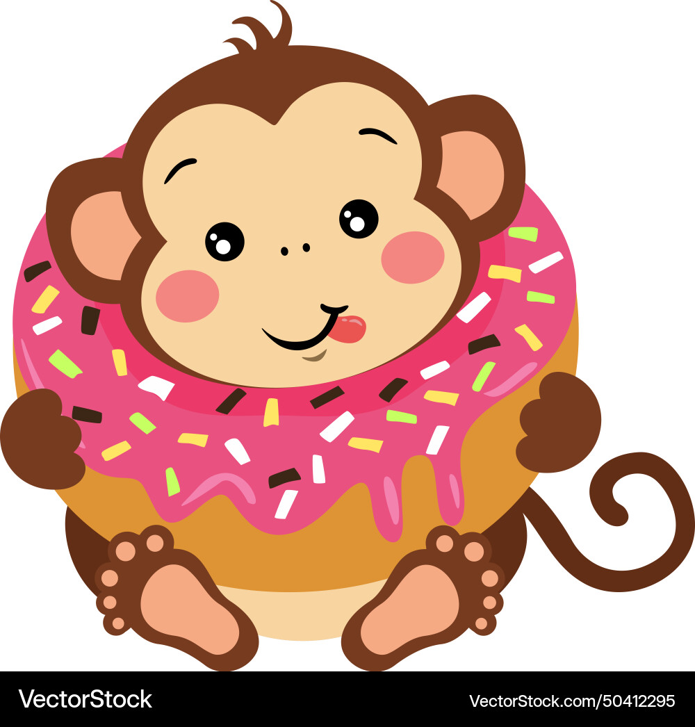 Cute monkey inside a delicious donut Royalty Free Vector