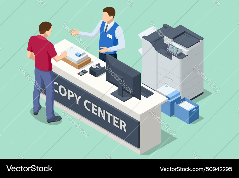 Isometric printing services printing house Vector Image