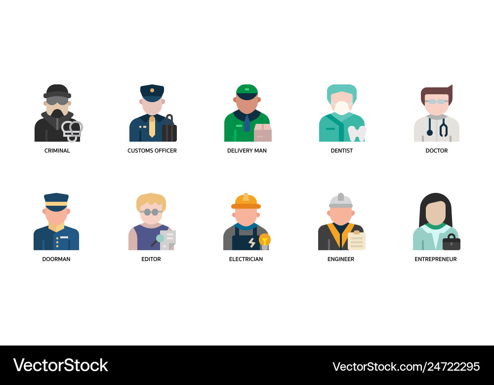 Jobs and occupations icons set Royalty Free Vector Image