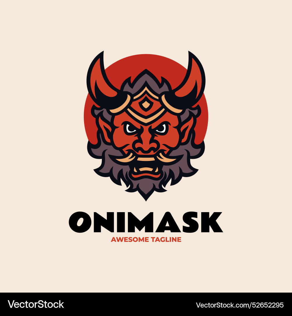 Logo oni mask mascot cartoon style Royalty Free Vector Image