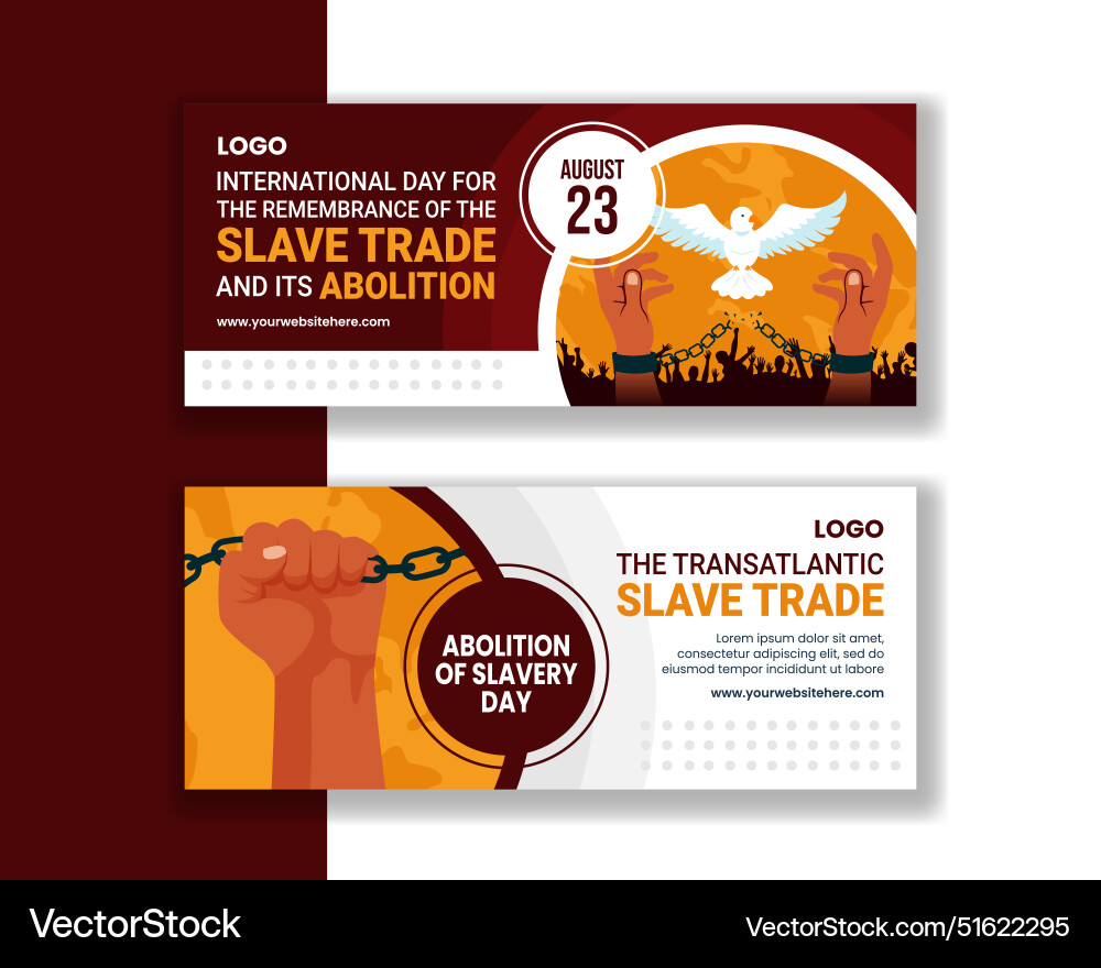Slave trade and abolition day horizontal banner Vector Image