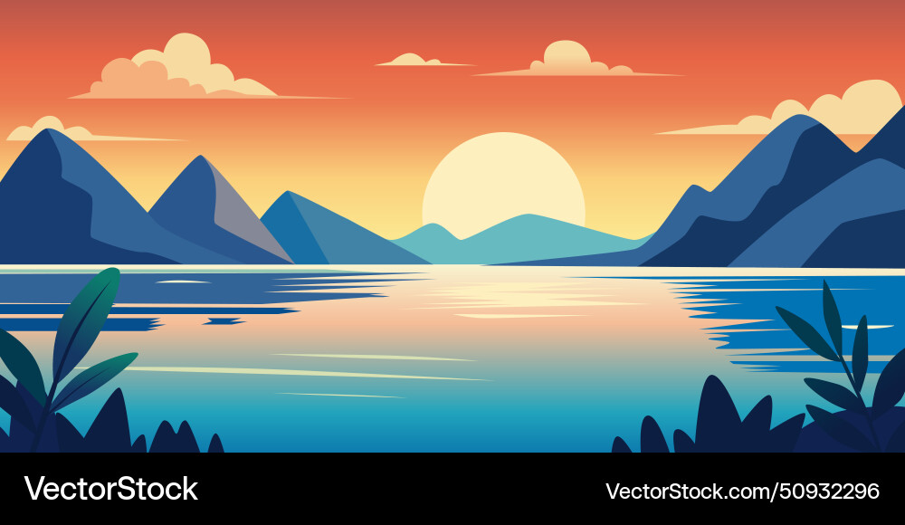 A sunset on lake Royalty Free Vector Image - VectorStock