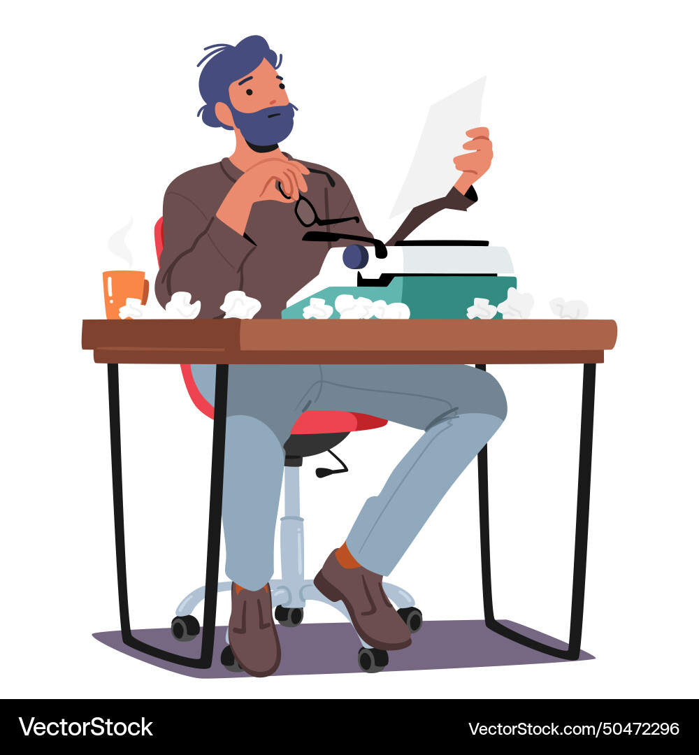 Author male character immersed in thought Vector Image