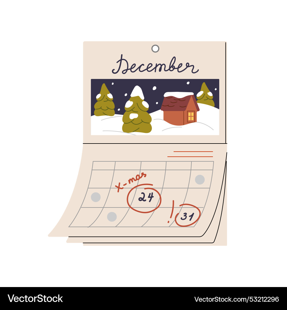 Cute wall calendar with december countdown Vector Image