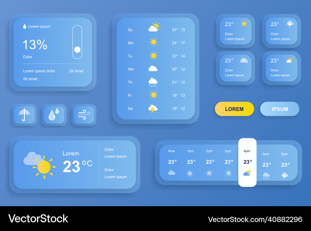 Gui elements for weather forecast mobile app Vector Image