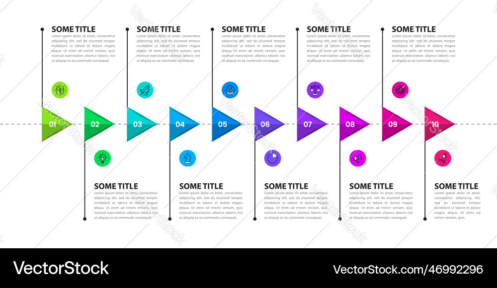 Infographic template 10 arrows in a row Royalty Free Vector