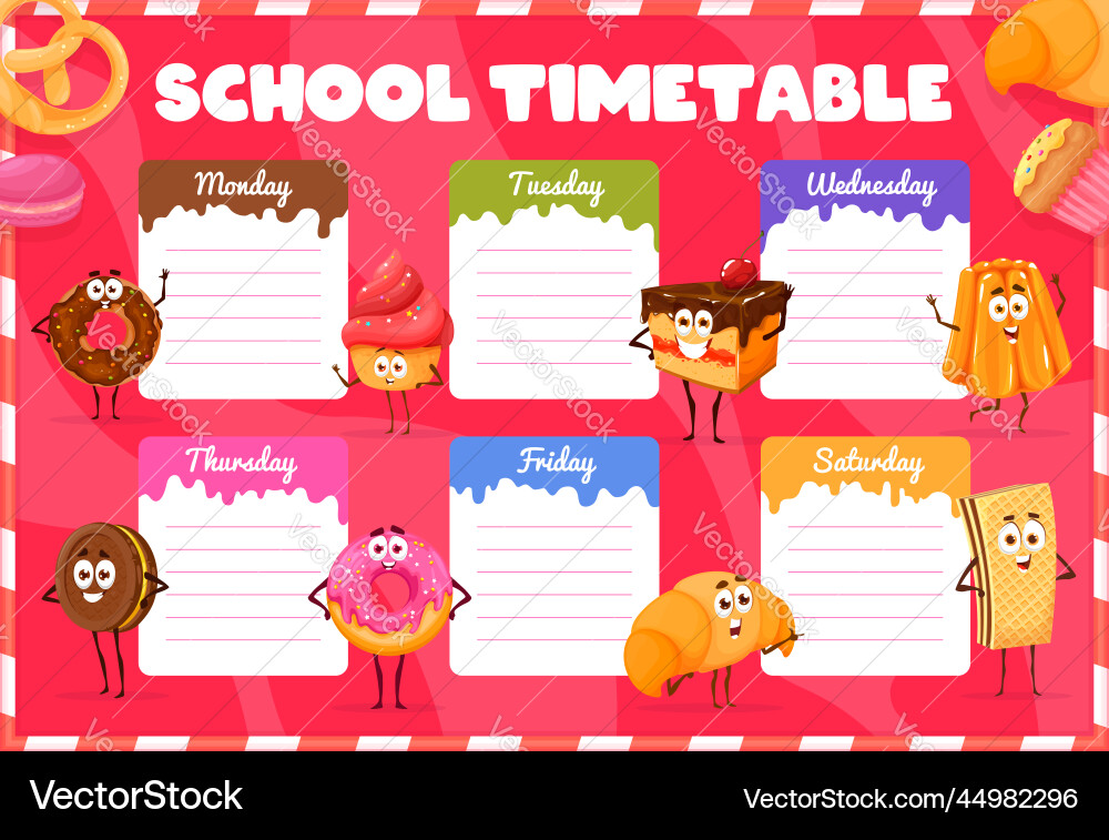 Timetable schedule cartoon bakery and sweets Vector Image