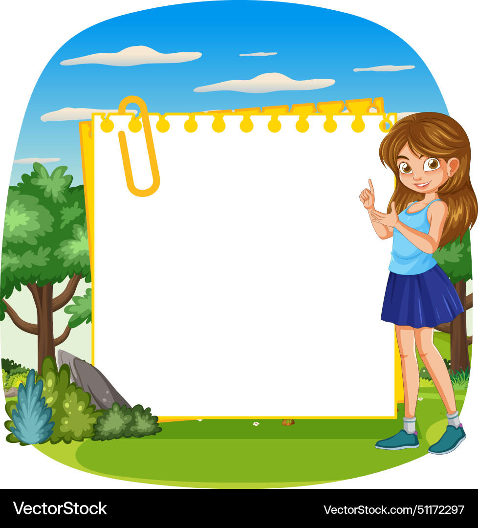 A happy girl beside an empty notepad Royalty Free Vector