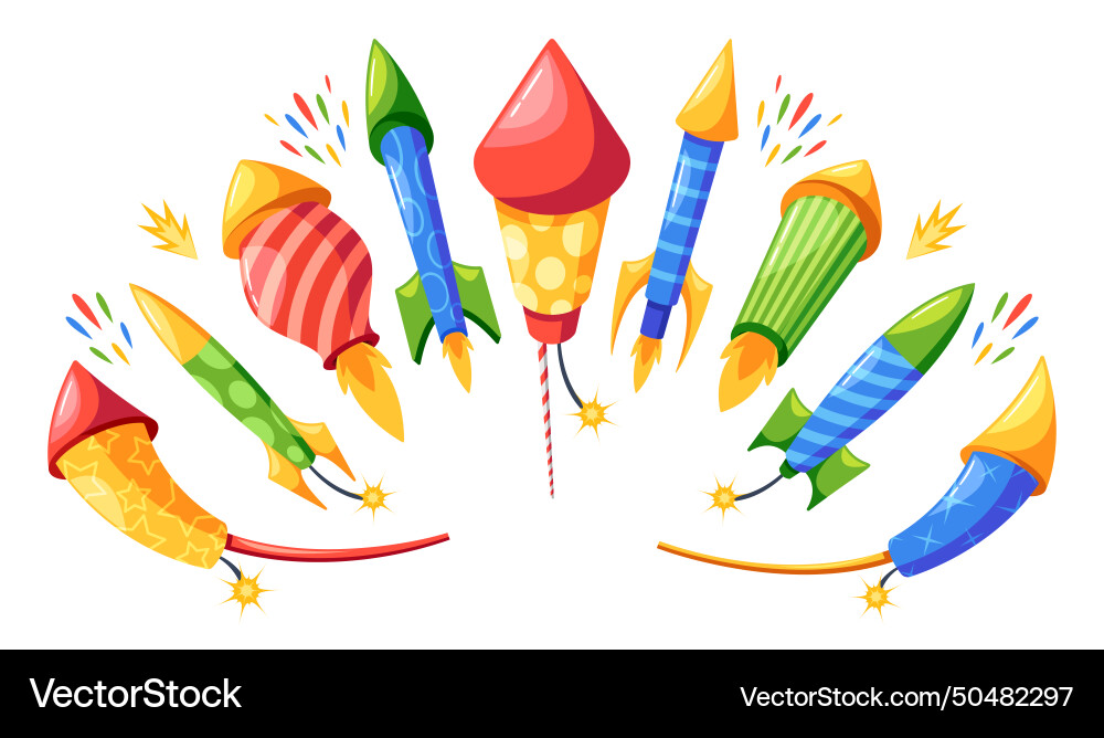 Firework rockets with burning wicks explosive Vector Image