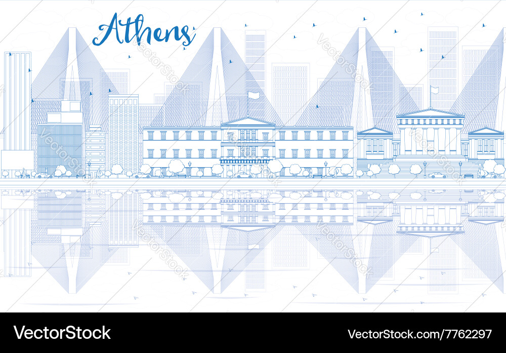 Outline athens skyline with blue buildings Vector Image
