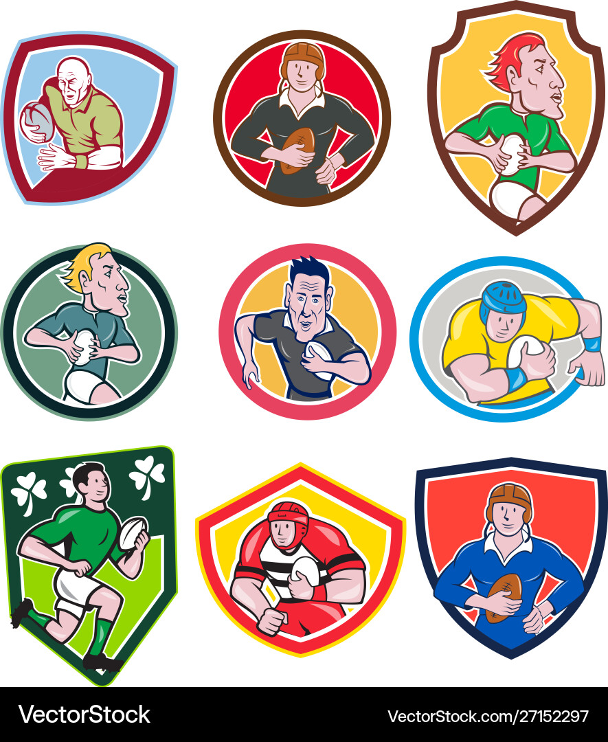 Rugby player icon cartoon set Royalty Free Vector Image