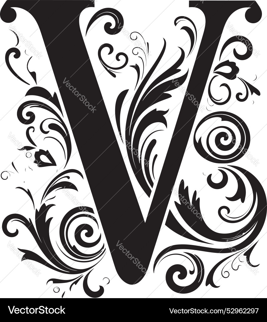 Valiant serenity courageous letter v decor Vector Image