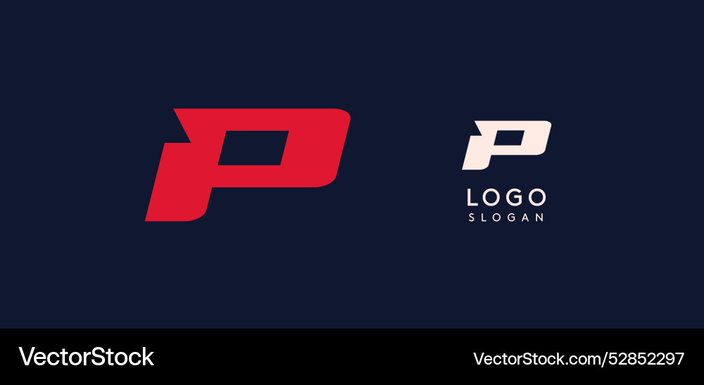 Wide bold red letter p modern dynamic logo Vector Image