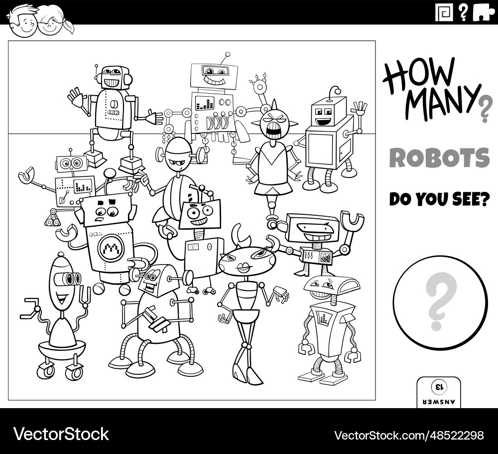 Counting cartoon robots characters educational Vector Image