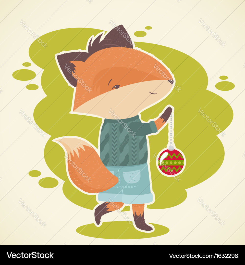 Cute cartoon fox character celebration card Vector Image
