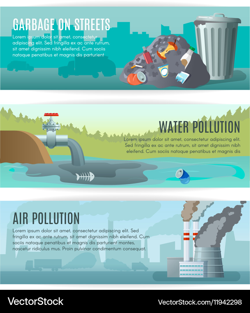 Environmental pollution banners set Royalty Free Vector