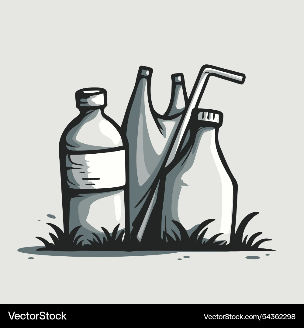 Plastic waste pollution a bottles bags Royalty Free Vector