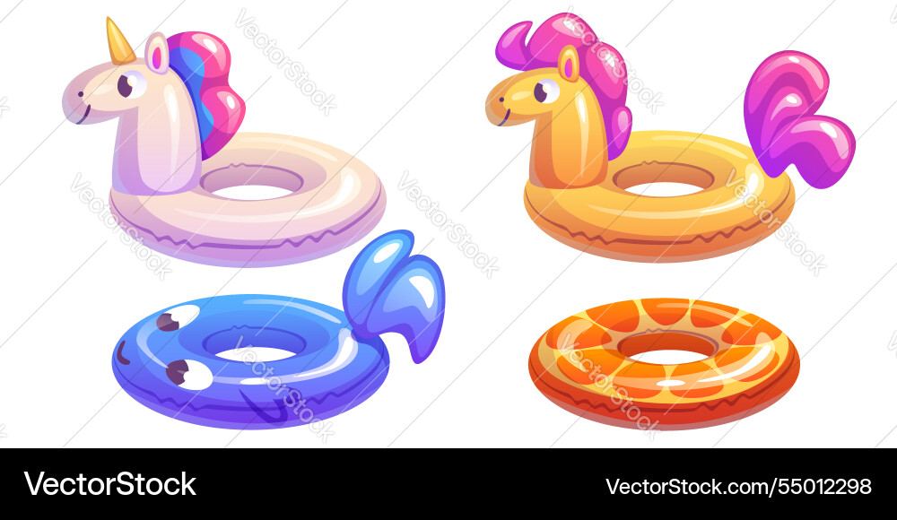 Pool ring set with cute animal designs Royalty Free Vector