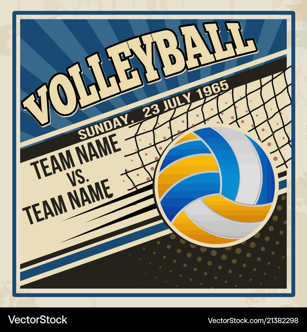 Retro volleyball poster design Royalty Free Vector Image