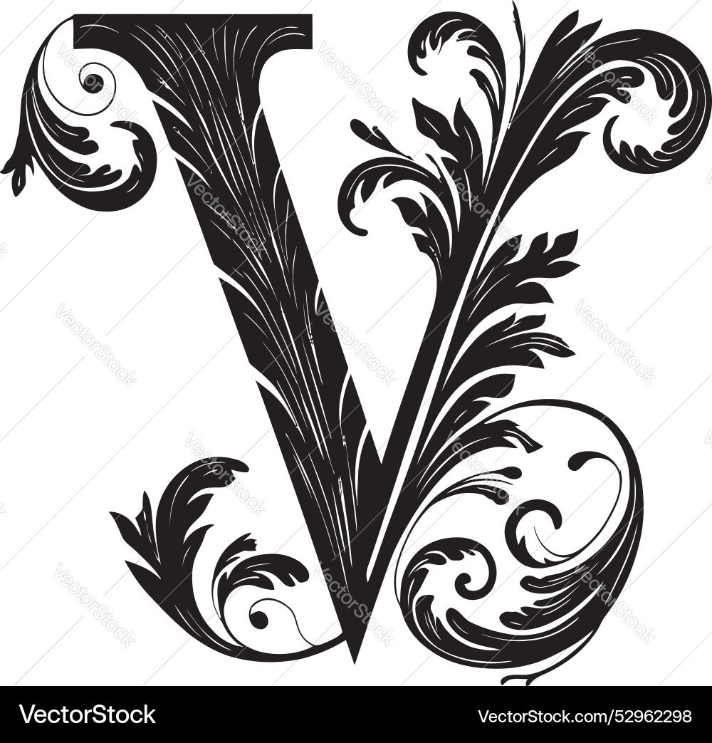 Vibrant elegance font v vortex swirls Royalty Free Vector