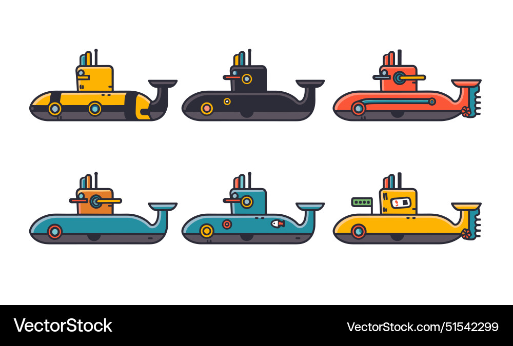Colorful submarines cartoon Royalty Free Vector Image