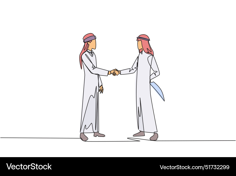 Continuous one line drawing two arab businessmen Vector Image