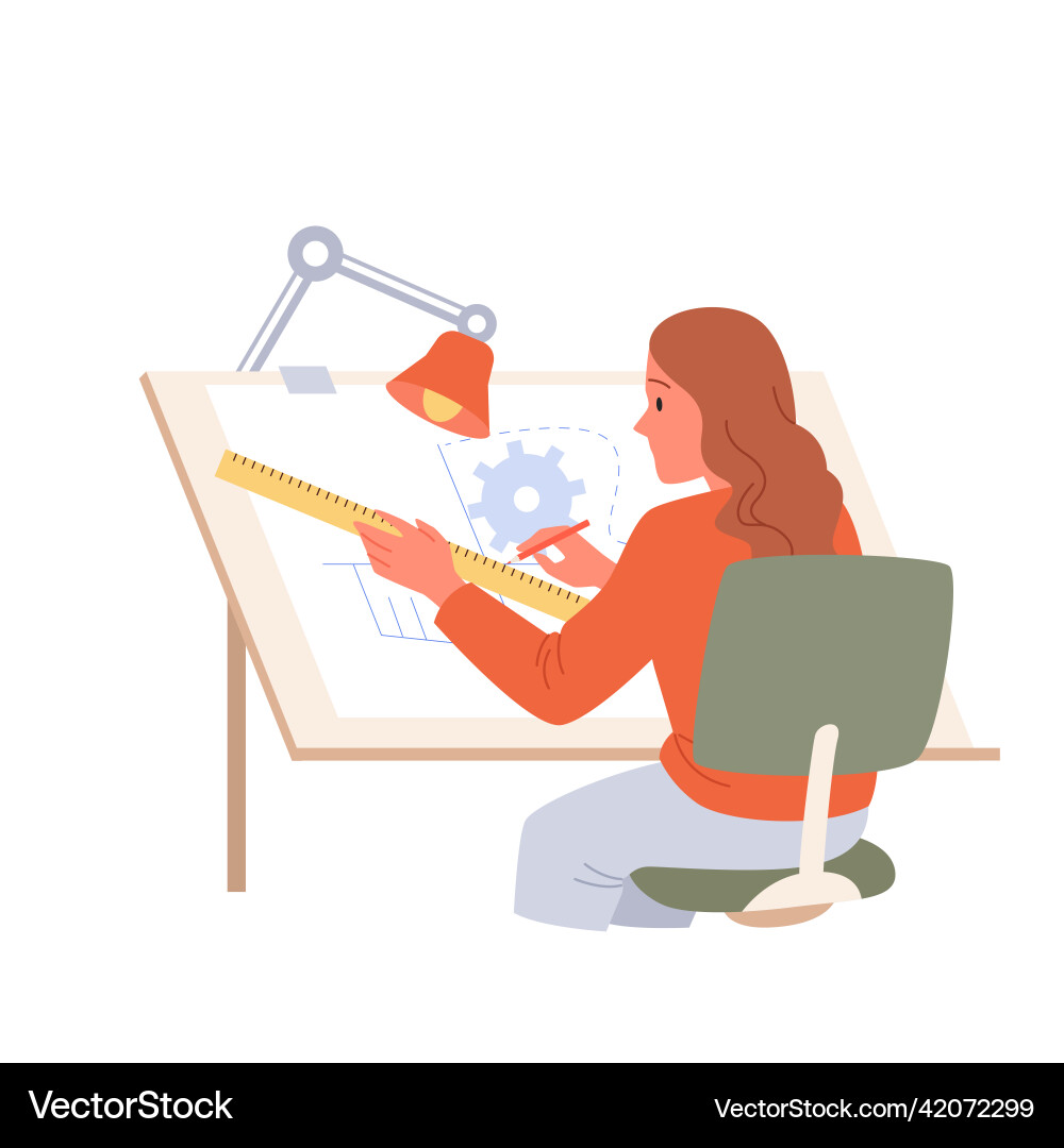 Engineer drawing engineering plan on paper Vector Image