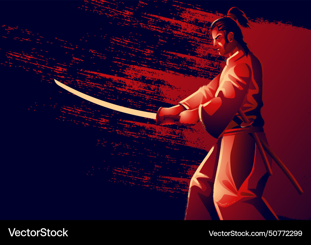 Grunge red ancient warrior samurai Royalty Free Vector Image