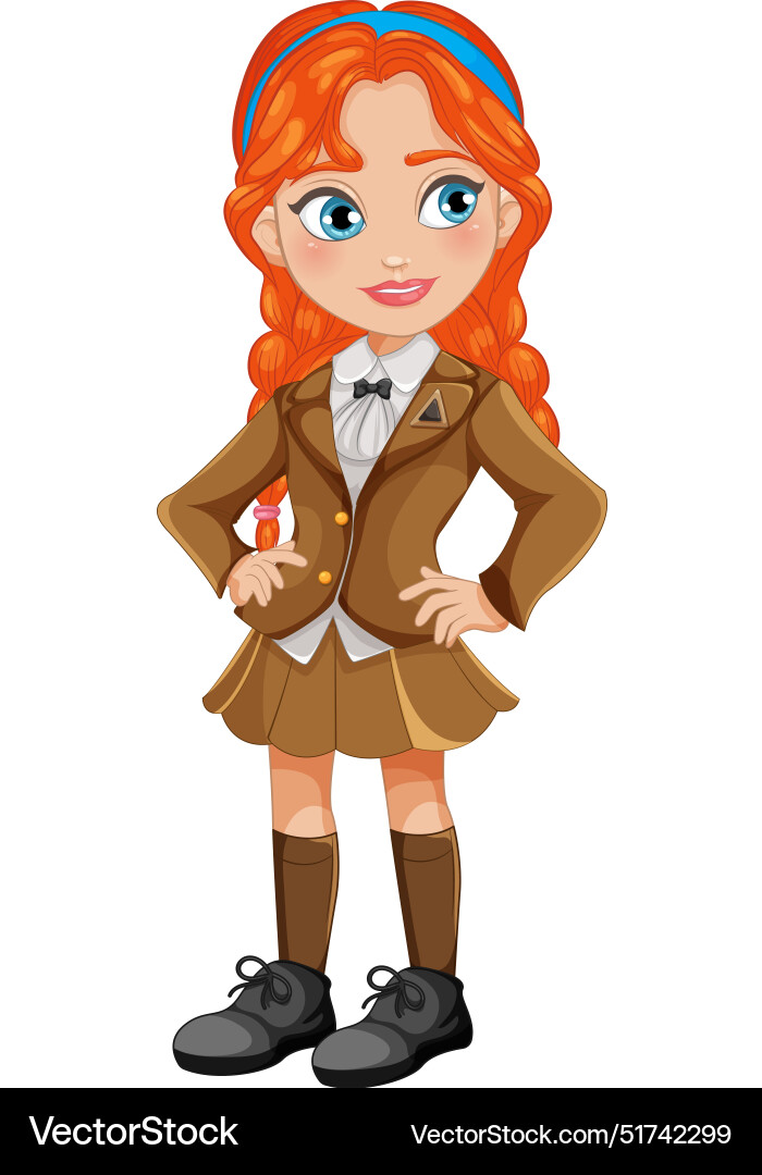 Red-haired girl in school uniform smiling Vector Image