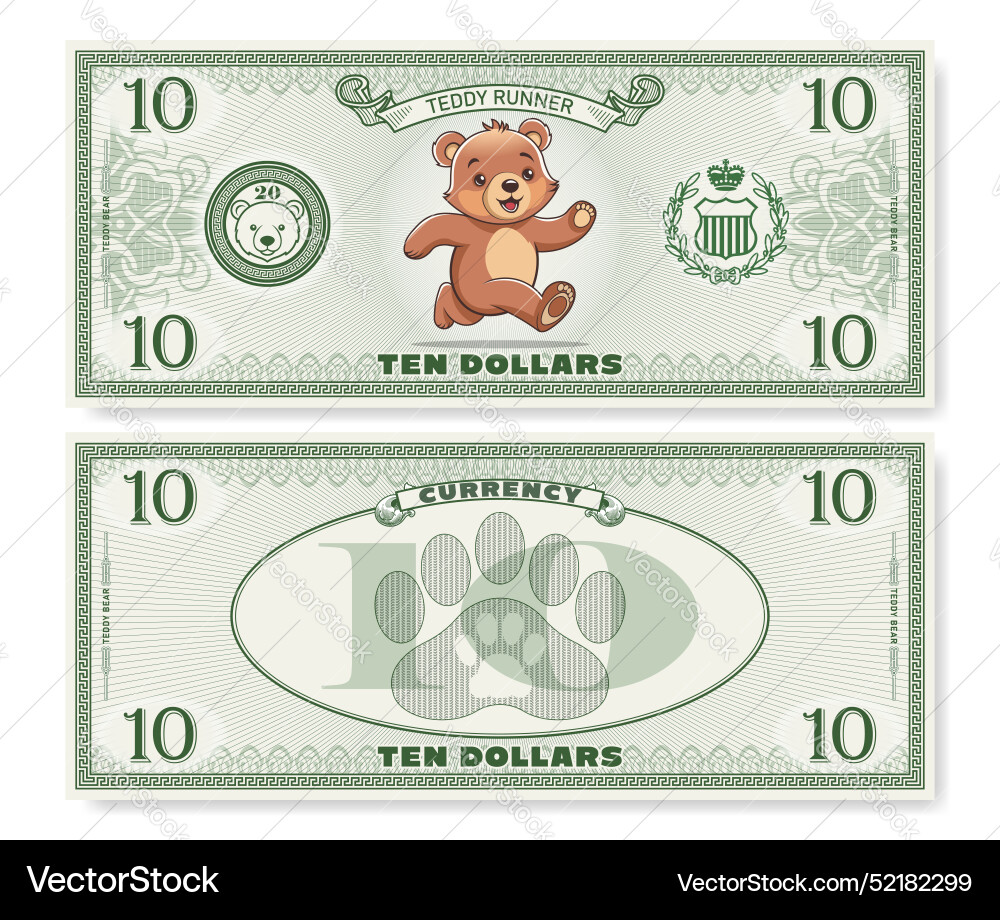 Teddy Runner Money Note Royalty Free Vector Image