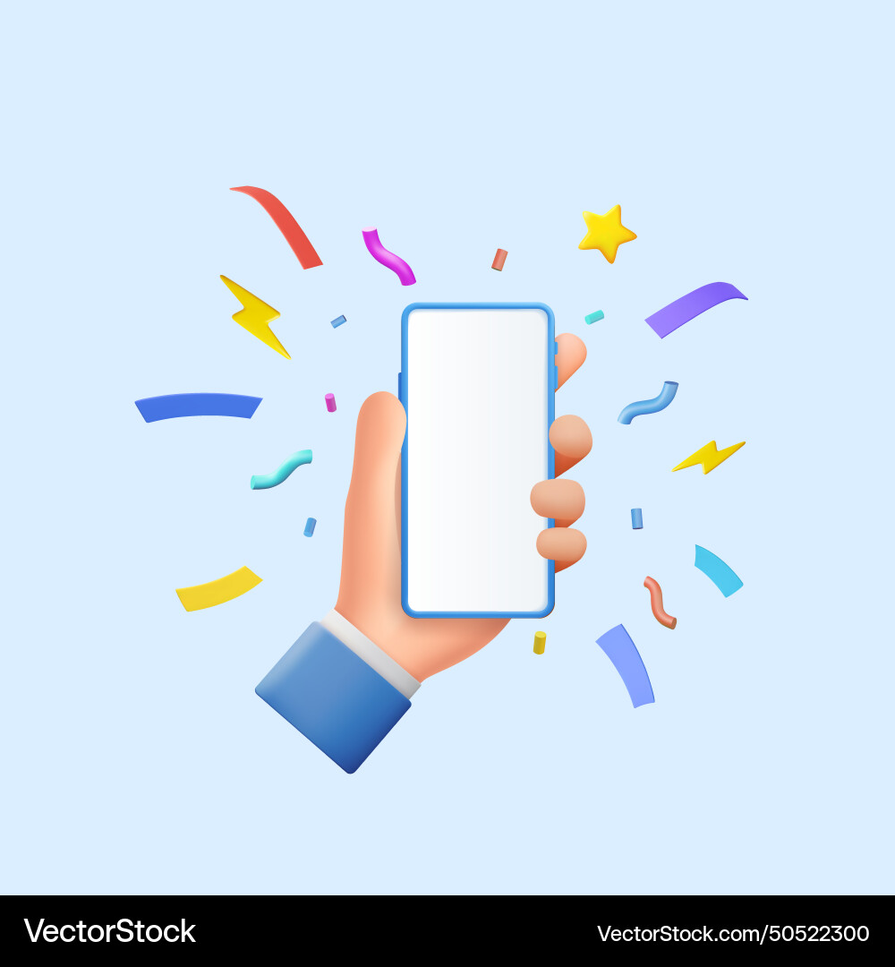 3d cartoon hand holding mobile smart phone Vector Image