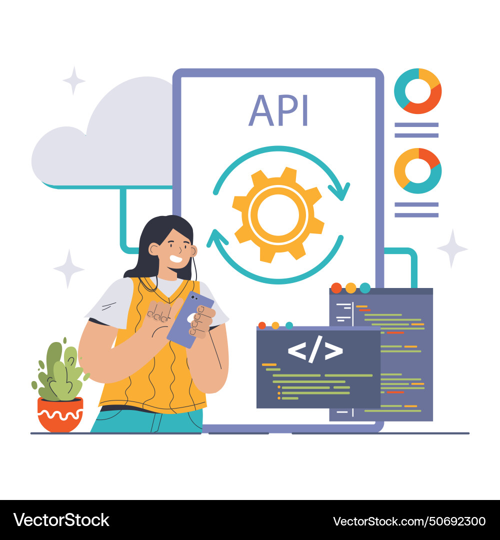 Api technology concept flat Royalty Free Vector Image